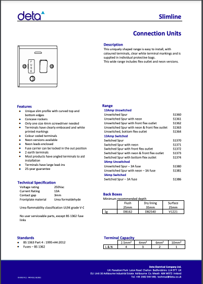 DS 0010 V2.1 – Slimline – Connection Units – Tech Spec