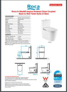 Specification Sheet Roca In Wash Inspira Rimless Close Coupled Back To ...