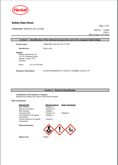 Henkel Ferropre resin_MSDS_UT_AU_EN – Tech Spec