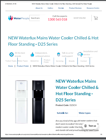 Waterlux Mains 25 – Tech Spec