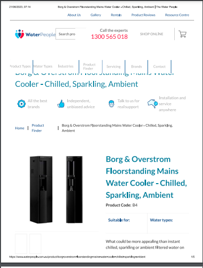 Borg & Overstrom Floorstanding Mains Water Cooler – Chilled, Sparkling ...