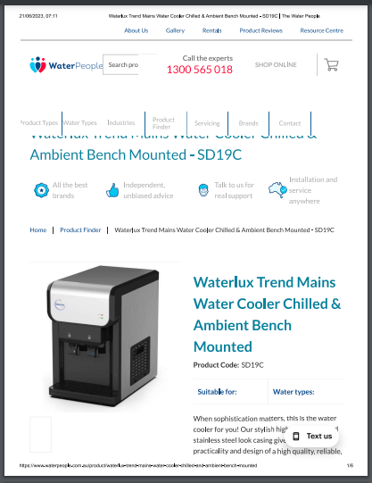 Waterlux Trend Mains Water Cooler Chilled & Ambient Bench Mounted ...