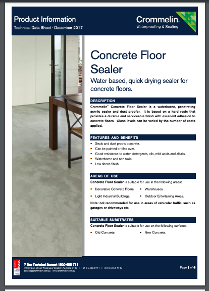 Crommelin 15L Concrete Floor Sealer – User Guide – Tech Spec