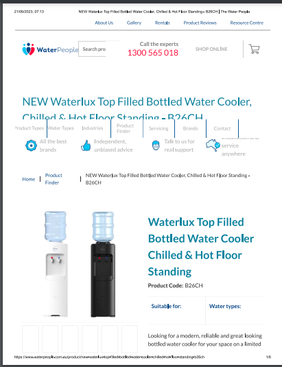 Waterlux Top Filled Bottled Water Cooler Chilled & Hot Floor Standing ...